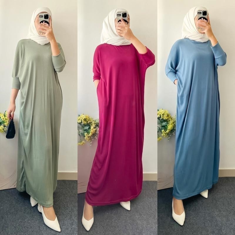 Jual Keyra Dress Batwing Button Knit Premium - Gamis Casual Simpel Panjang Muslim Elegan Jumbo ...