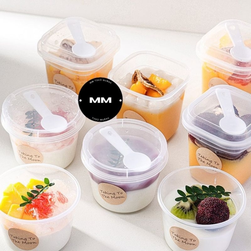 Jual 10pcs dessert cup PREMIUM dengan sendok cup kotak box dessert ...