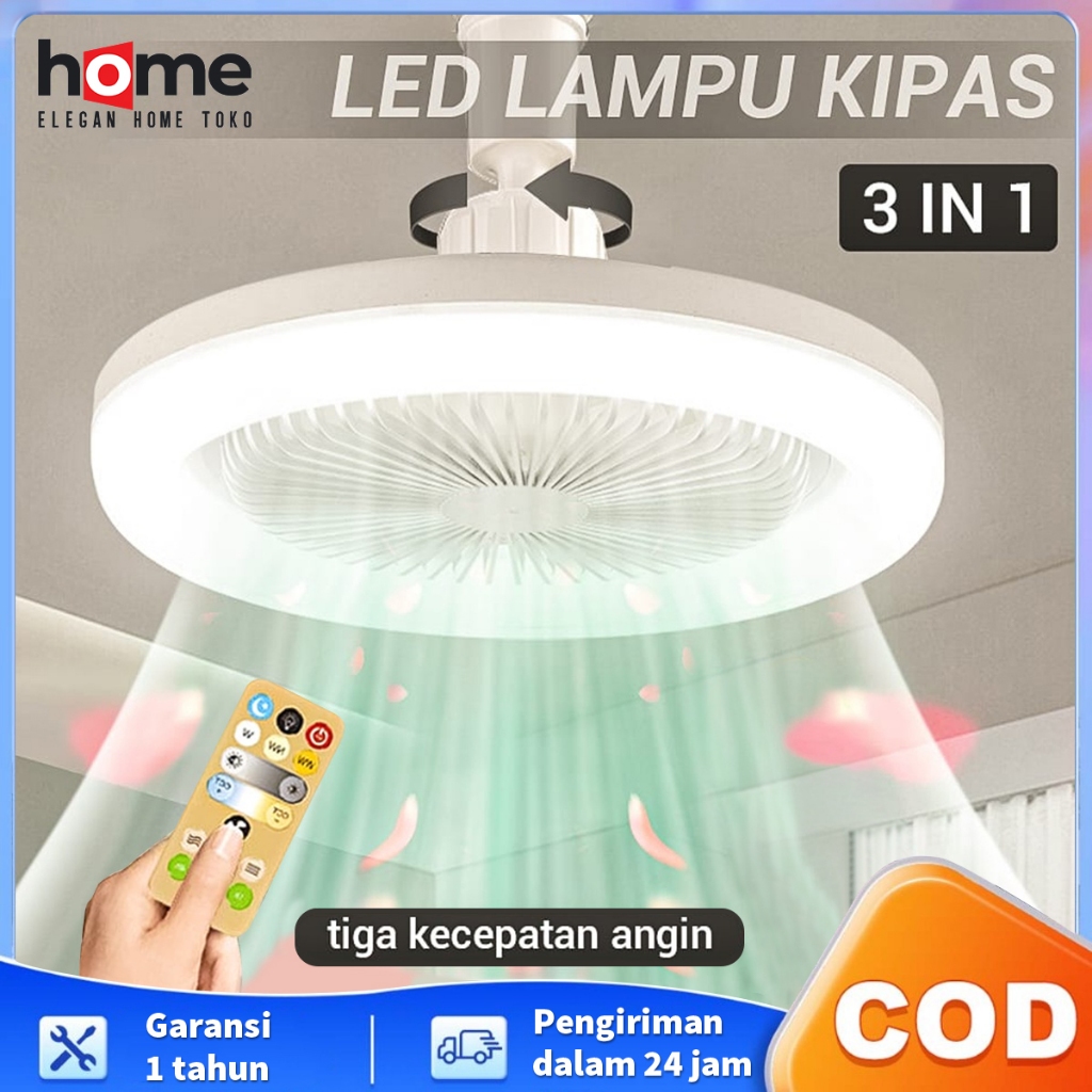 Jual ⭐Garansi 1 tahun⭐E.HOME Lampu Kipas Angin E27 Remote 3in1 36W LED ...