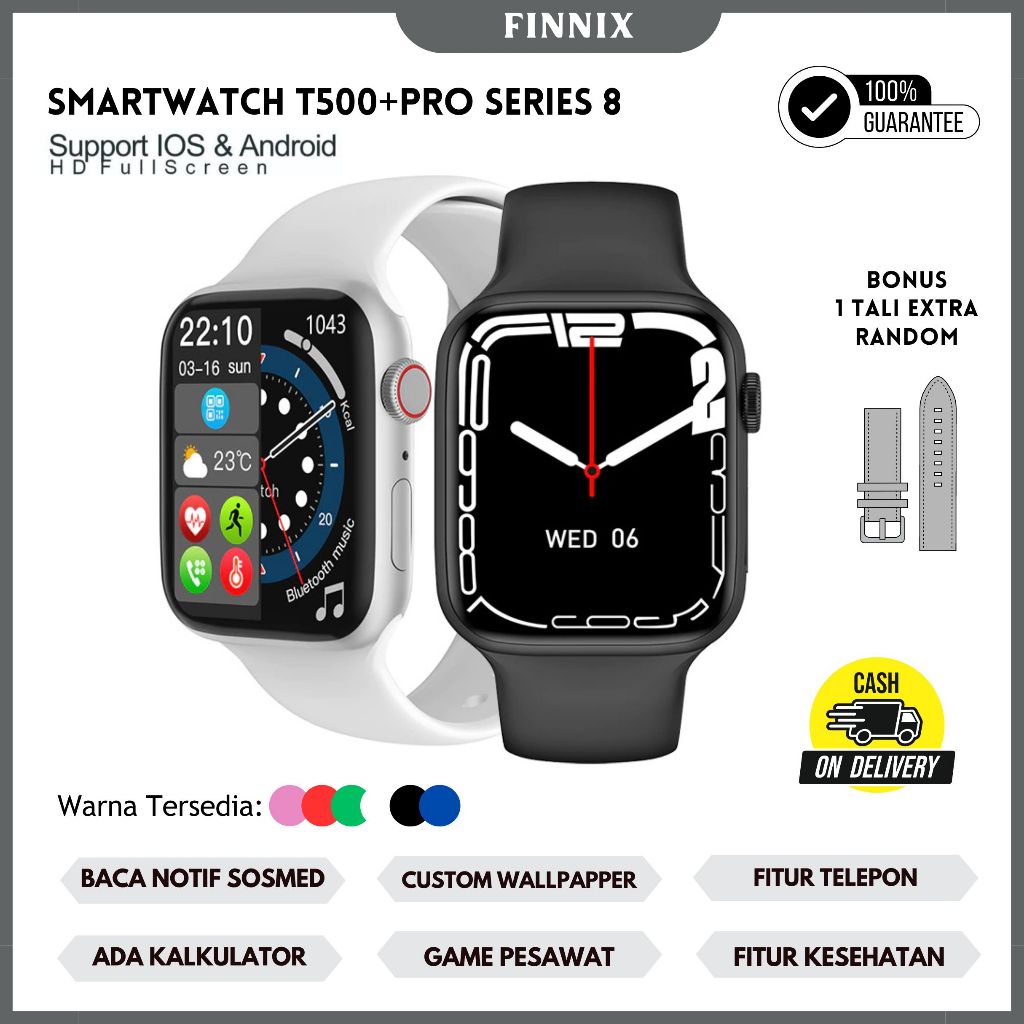 Jual SmartWatch Series 8 T500+Pro Full Layar Anti Air (Bisa Custom Foto ...