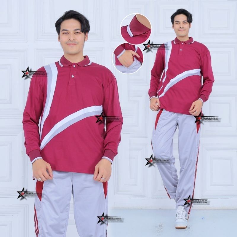 Jual Setelan Kaos Olahraga Senam Pria Lengan Panjang / Seragam Baju Olahraga Pria dan Wanita ...