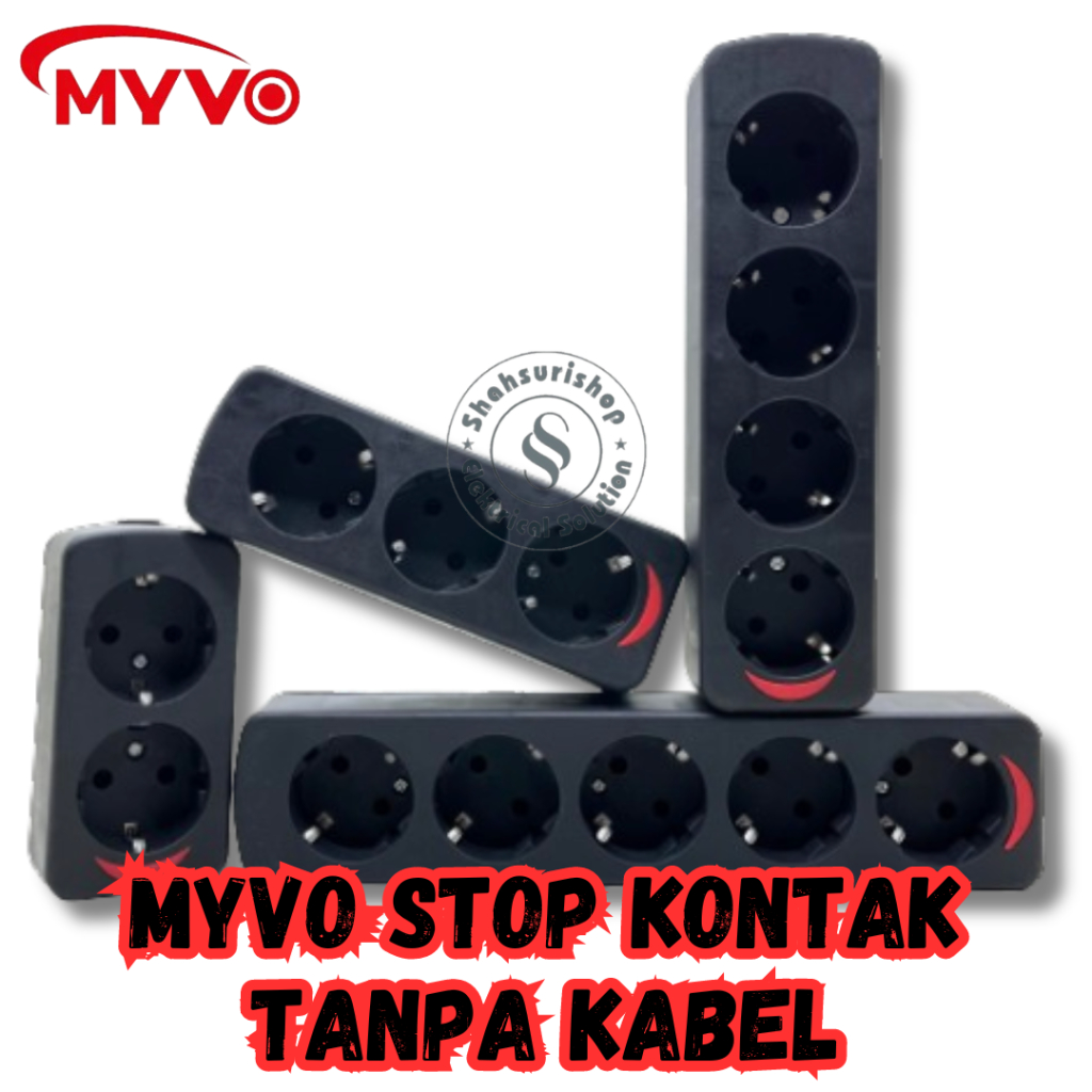 Jual MYVO STOP KONTAK TANPA KABEL HITAM 2 S.D 5 LUBANG NON SWITCH ...