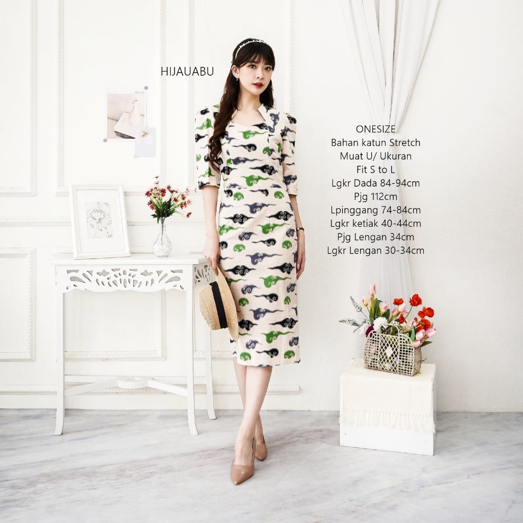 Jual Midi Dress Bodycon Batik Modern Wanita Katun Stretch Melar Baju ...
