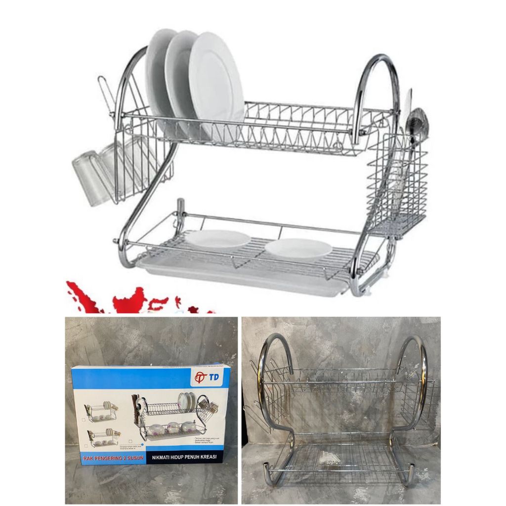 Jual TJ-64 Rak Pengering Piring Stainless Steel 2 Susun Dish Drainer ...
