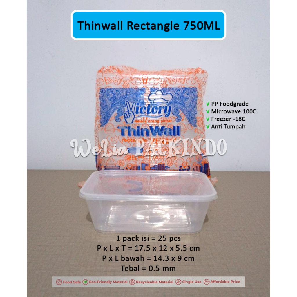 Jual Thinwall Rectangle Persegi Panjang 750ml Victory DM / Thinwall ...