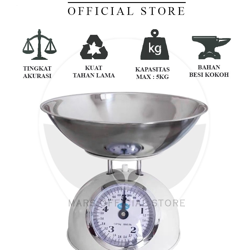 Jual Kilat RETRO KCC4 Timbangan Analog Manual Besi Stainless Buah Jarum Serbaguna 5 Kg Jarum ...