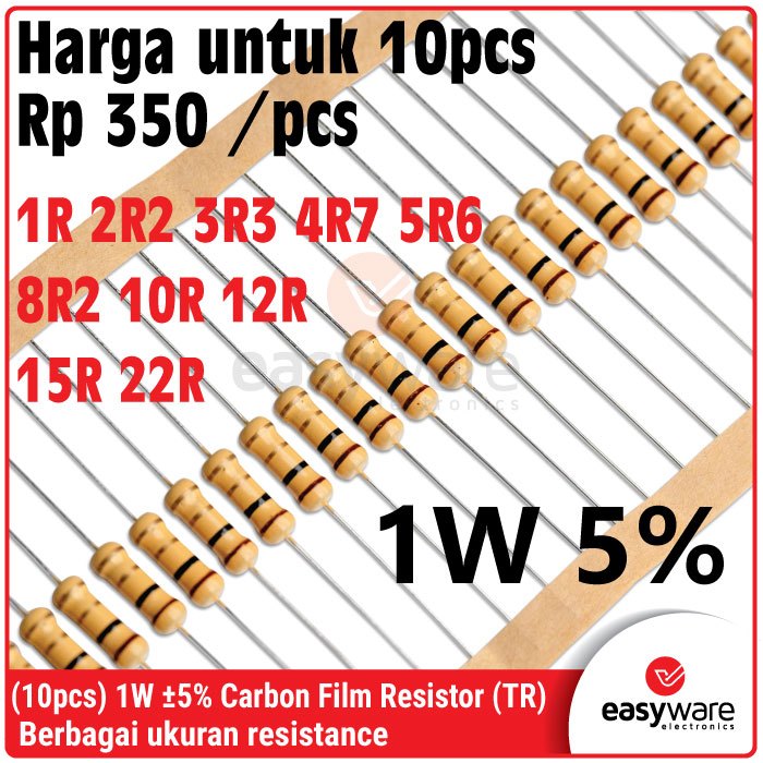 Jual 10x Carbon Film Resistor 1W 5% 1R 2R2 3R3 4R7 5R6 8R2 10R 12R 15R 22R | Shopee Indonesia