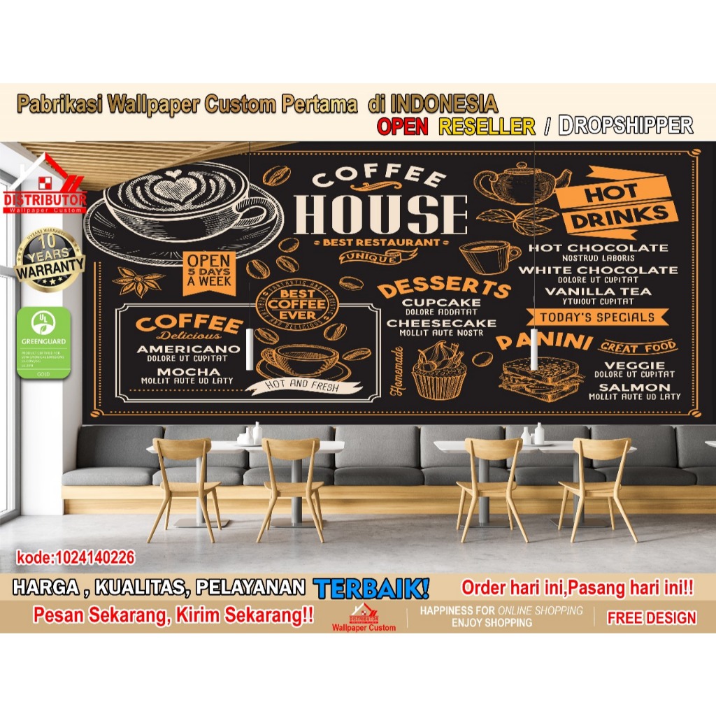 Jual Wallpaper Custom 3D Tema Coffee | Coffeshop | Warung Kopi ...