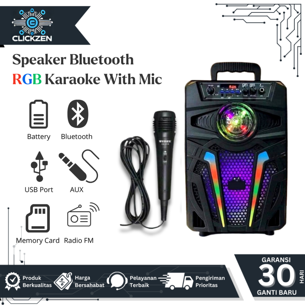 Jual Speaker Bluetooth Karaoke Wireless 8.8" Extra Bass With Mic Plus ...