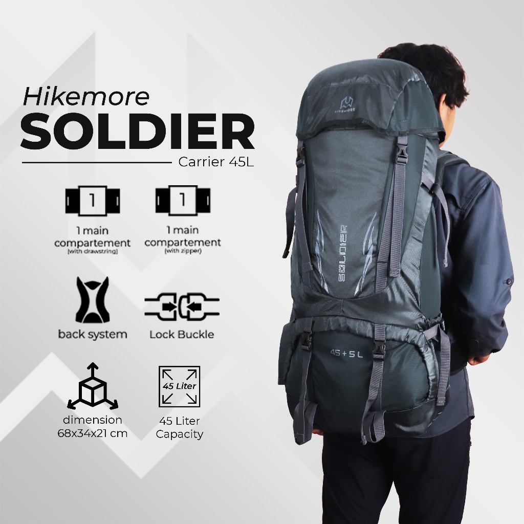 Jual Tas Carrier Hikemore Soldier 45 Liter & 65 Liter Pria Gunung ...