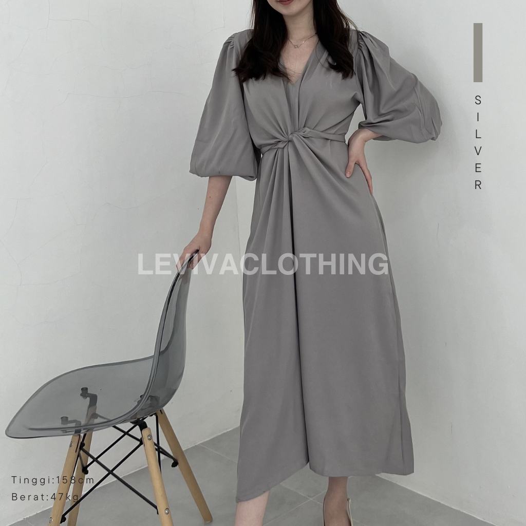 Jual [Leviva] Abigail Dress / Dress Pesta Midi V Neck Korean Style ...