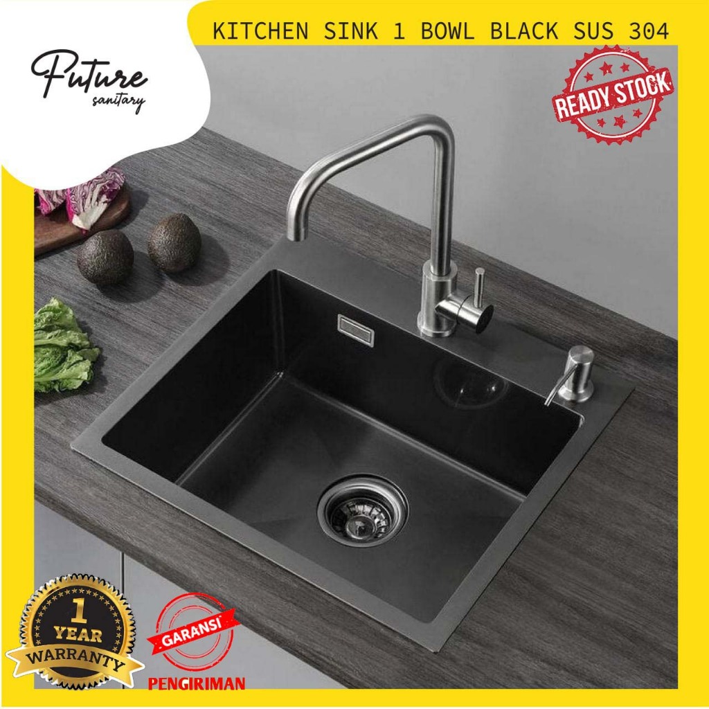Jual Wastafel Cucian Piring / Kitchen Sink 1 Bowl Hitam 5243 Stainless ...