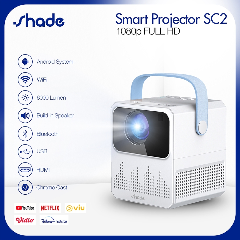 Jual SHADE Android Proyektor TV T2mini 6000 Lumen 4K HD Bluetooth Smart Projector Android 9 2G ...