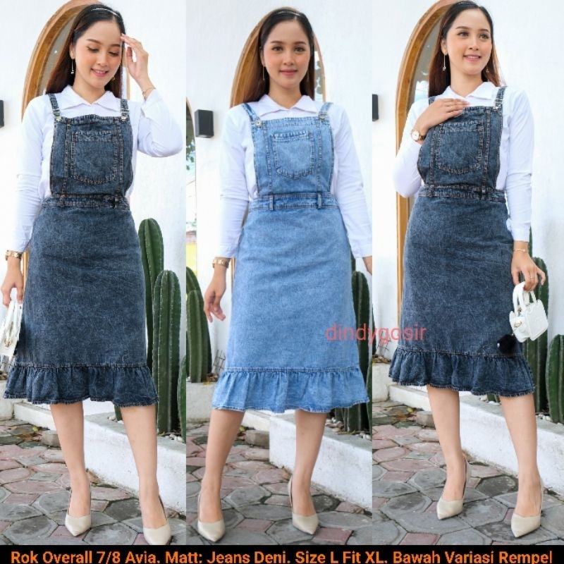 Jual Rok Overall 7/8 Avia Jeans Denim Premium Korean Style | Shopee ...