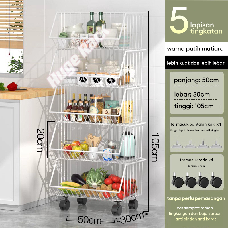 Jual Rak Troli Susun Besi Rak Lantai Beroda Rak Keranjang Buah Dan ...