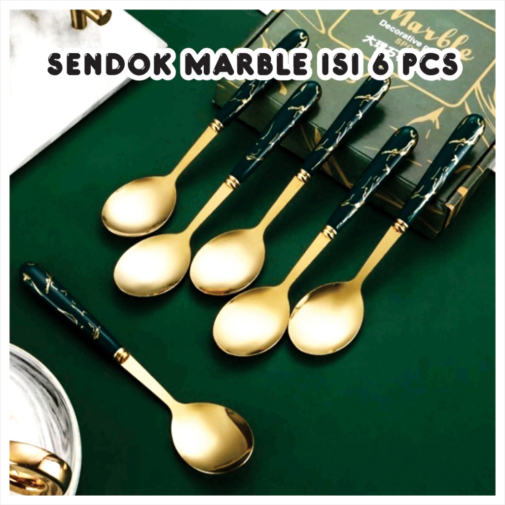Jual Sendok Makan Sultan Motif Marble Set isi 6 pcs Dengan Box Gift Set ...