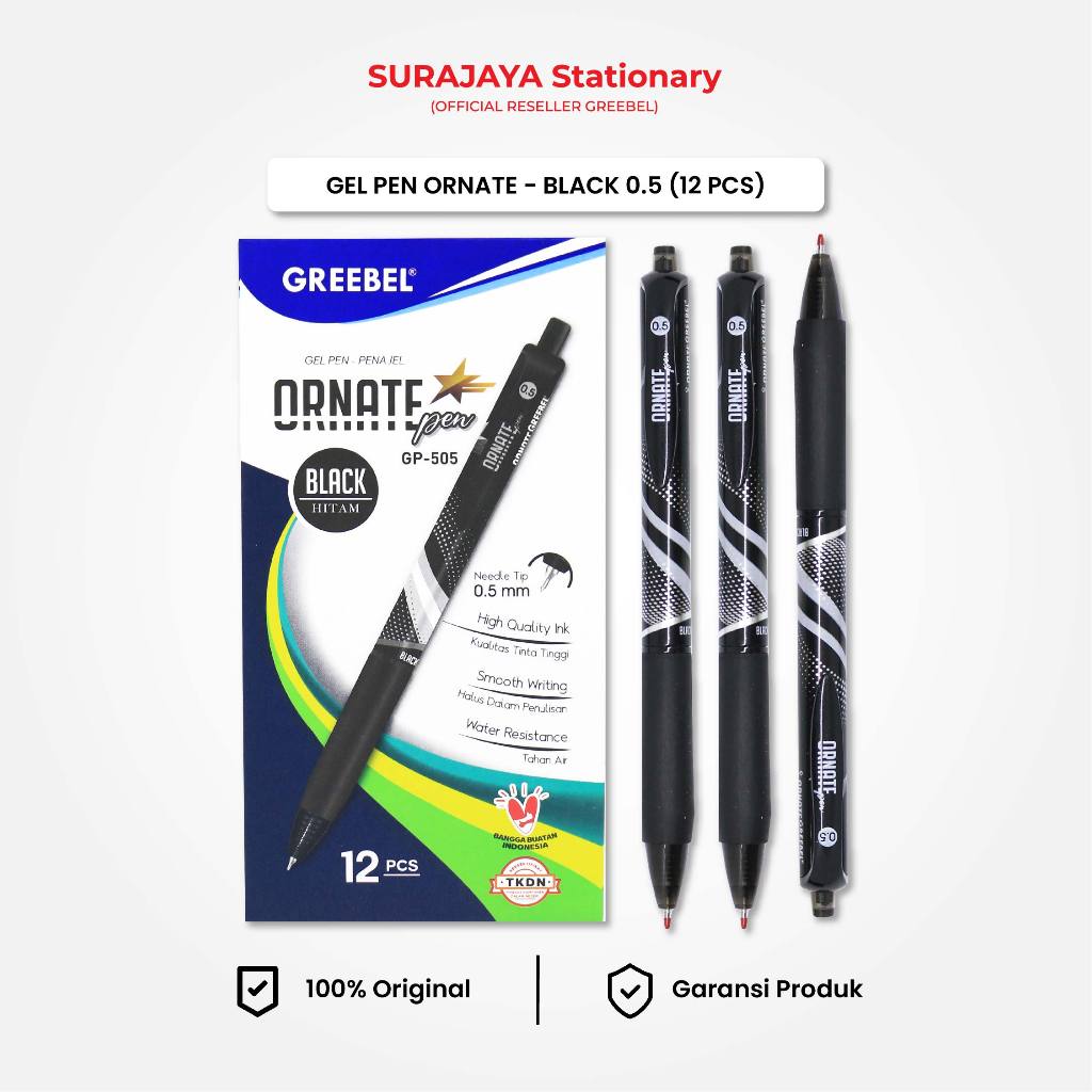 Jual Bolpen Pulpen Gel / GREEBEL Gel Pen GP-505 Ornate 0.5 Tinta Hitam (12PCS/SET) Ballpen Pena ...