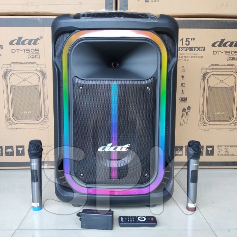 Jual Speaker Portable DAT DT 1505 X2 15 inch 2 Mic Wireless | Shopee ...