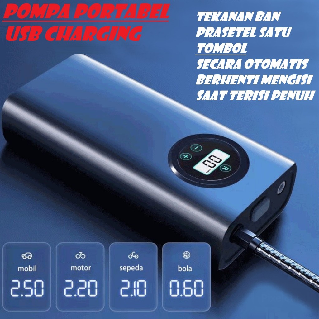 Jual Pompa Ban Portabel Elektrik Ban motor dan mobil Tampilan Cerdas ...
