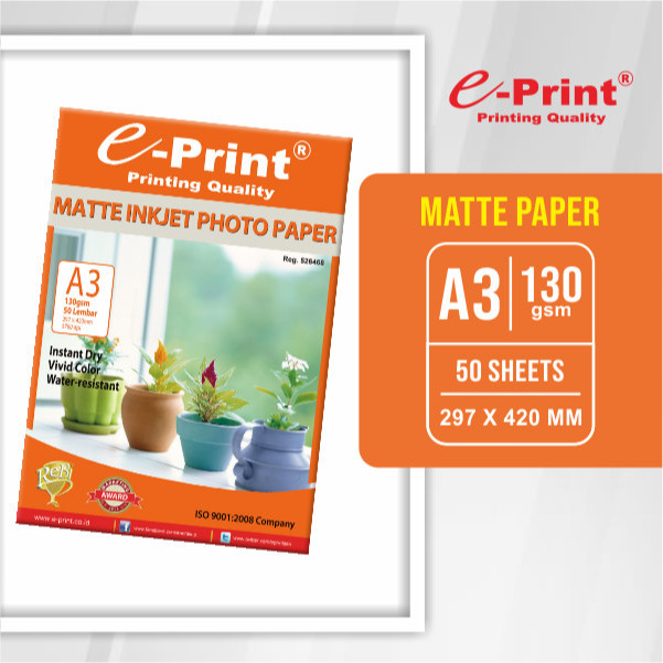 Jual KERTAS FOTO / PHOTO PAPER MATTE / DOFF INKJET A3 E-PRINT 130 GSM ...