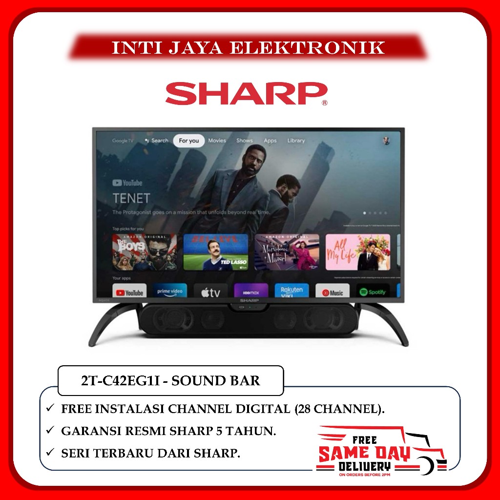 Jual TV SHARP 42 INCH ANDROID TV 2T-C42EG1I SOUNDBAR 42INCH 42EG SB | Shopee Indonesia