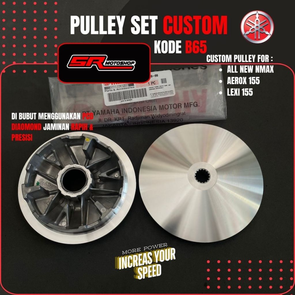 Jual PULLEY 1 SET CUSTOM BUBUT + KEROK JALUR PULI PART ORIGINAL KODE B65 UNTUK MOTOR AEROK 150 ...