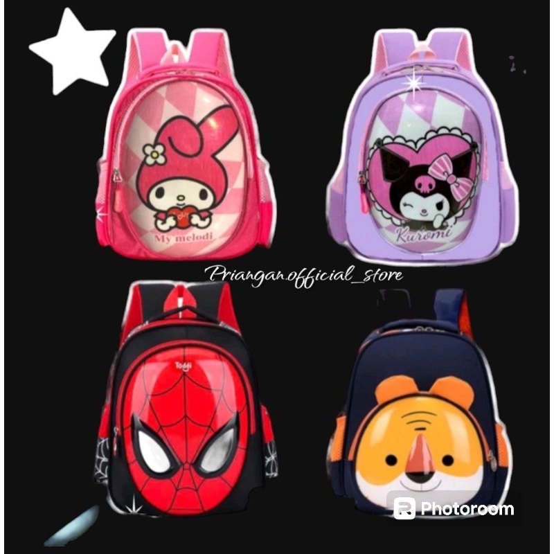 Jual Tas Ransel Anak Sekolah TK dan Paud Timbul 3D karakter kuromi, Spiderman, dan My melodi ...