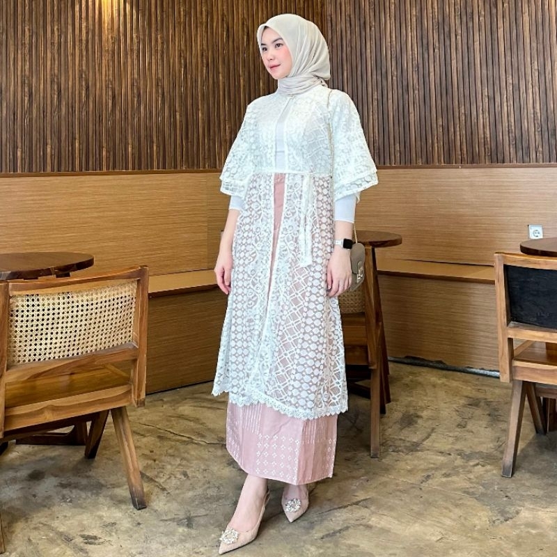 Jual White Outer Brukat Cardigan Brokat Lengan Pendek Ruffle atasan ...