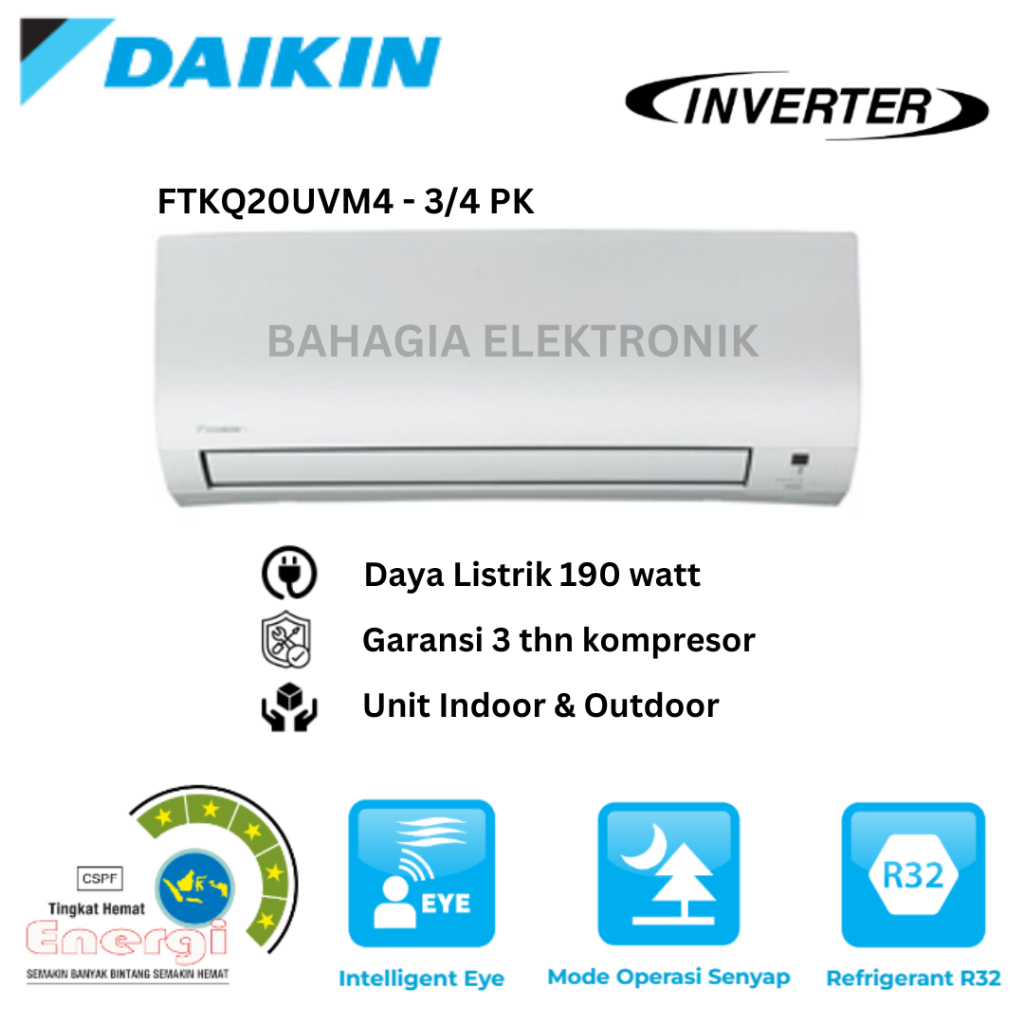 Jual Daikin FTKQ20UVM4 AC Flash Inverter 3/4 PK | Shopee Indonesia