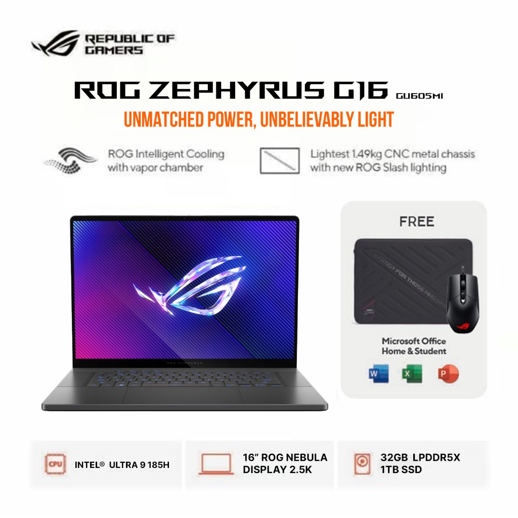 Jual ASUS ROG ZEPHYRUS G16 OLED GU605MI ULTRA 9 185H RTX4070 8GB/ 32GB ...