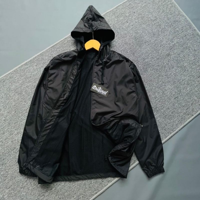 Jual JAKET PARASUT POLOS HOODIE RUNNING SPORT LAPISAN PURING JARING ...