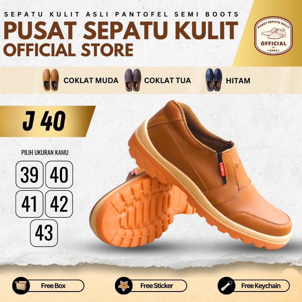 Jual Sepatu Kulit Asli Pantofel Semi Boots Slip On Loafers Formal ...
