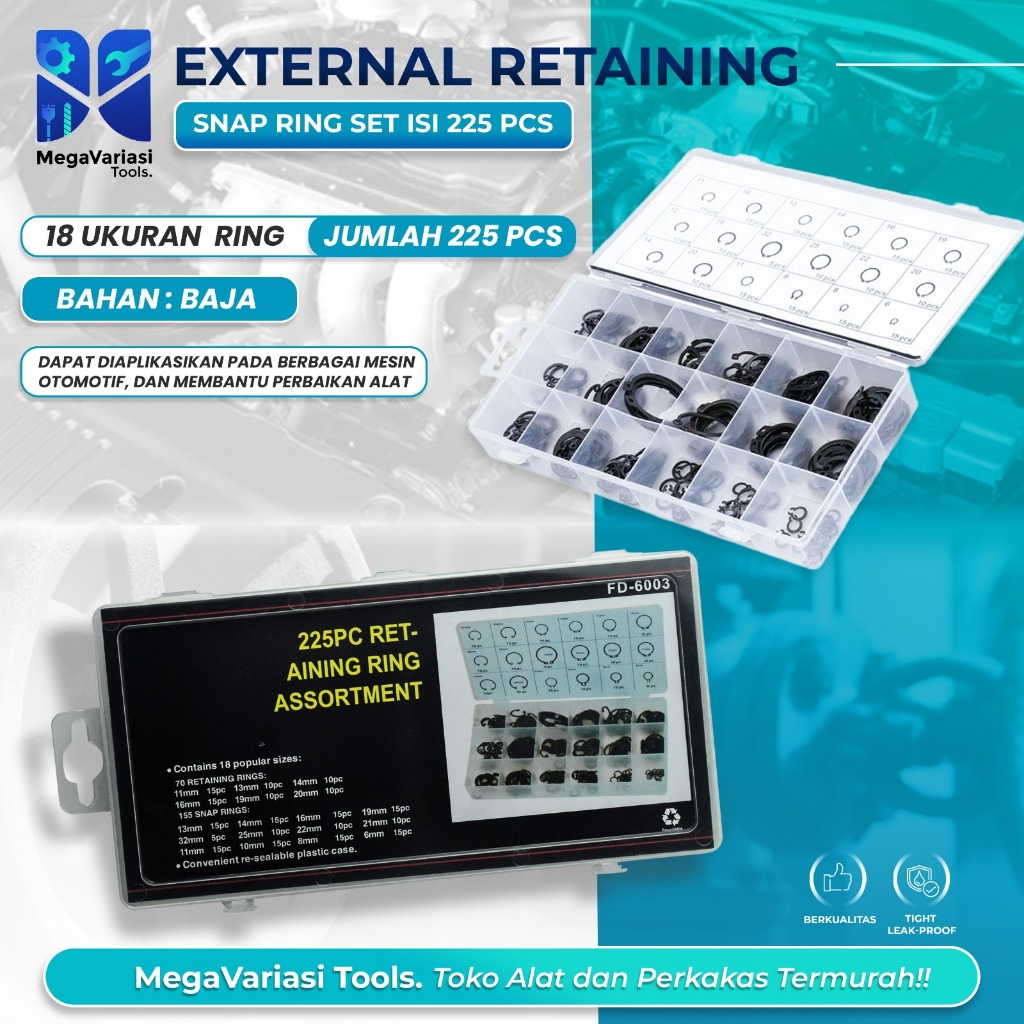Jual Circlip / External Retaining / Snap Ring Set Isi 225 Pcs + Box / Stainless Steel Eksternal ...