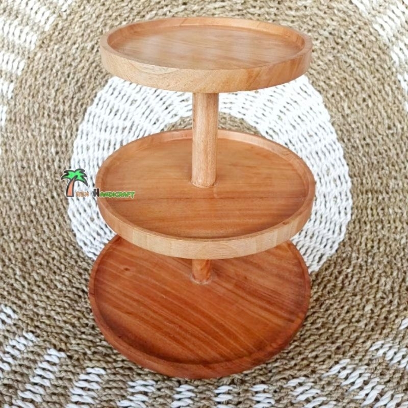 Jual ARENHANDICRAFT Stand tempat buah/kue 3 susun kayu mahoni model 1 ...