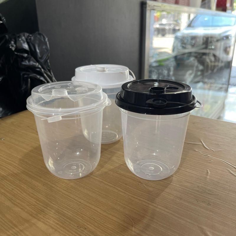 Jual Gelas Plastik PP Cup Inject 12 Oz oval 380Ml (1 Slop isi 25 Pcs) + Connected Cap | Shopee ...