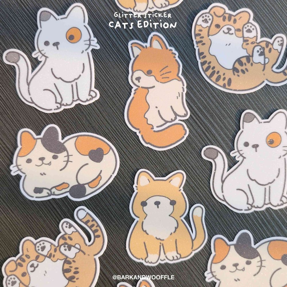 Jual BARK AND WOOFFLE Cat Glitter Sticker Die Cut / Stiker Kucing ...