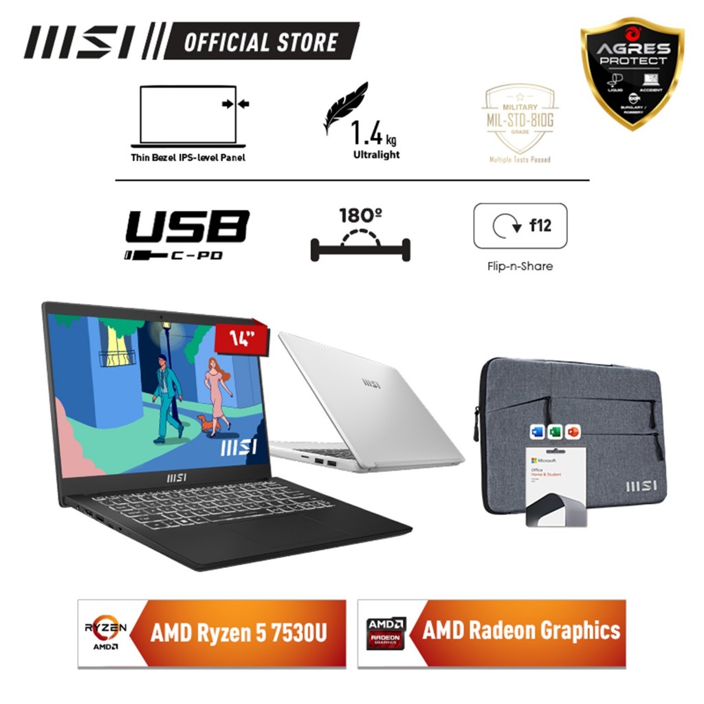 Jual MSI MODERN 14 RYZEN 5 16GB 512GB W11+OHS 14.0FHD IPS BACKLIT BLACK ...