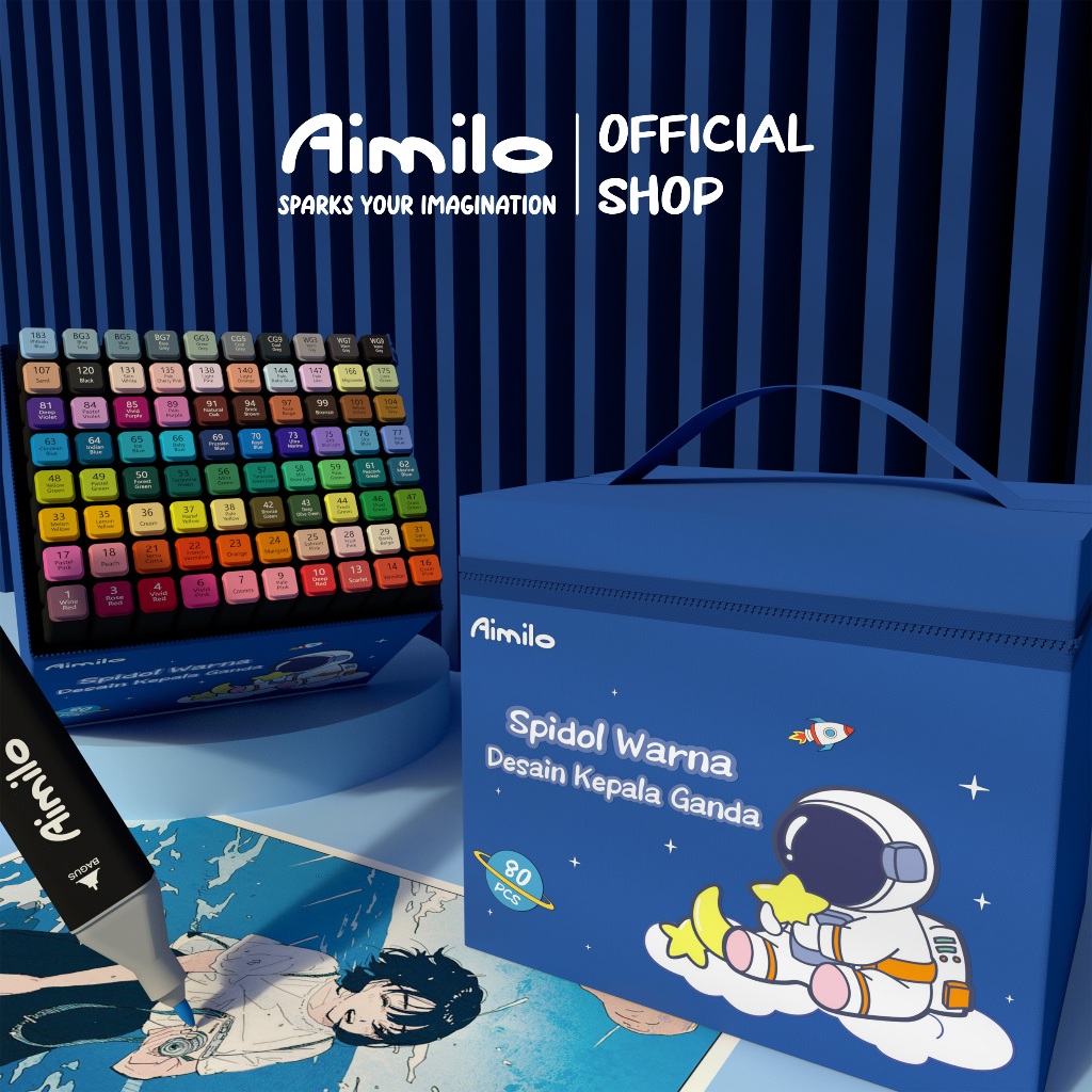 Jual [READY] Aimilo Spidol Warna Warni 1 Set Kemasan Kartun Sketch ...