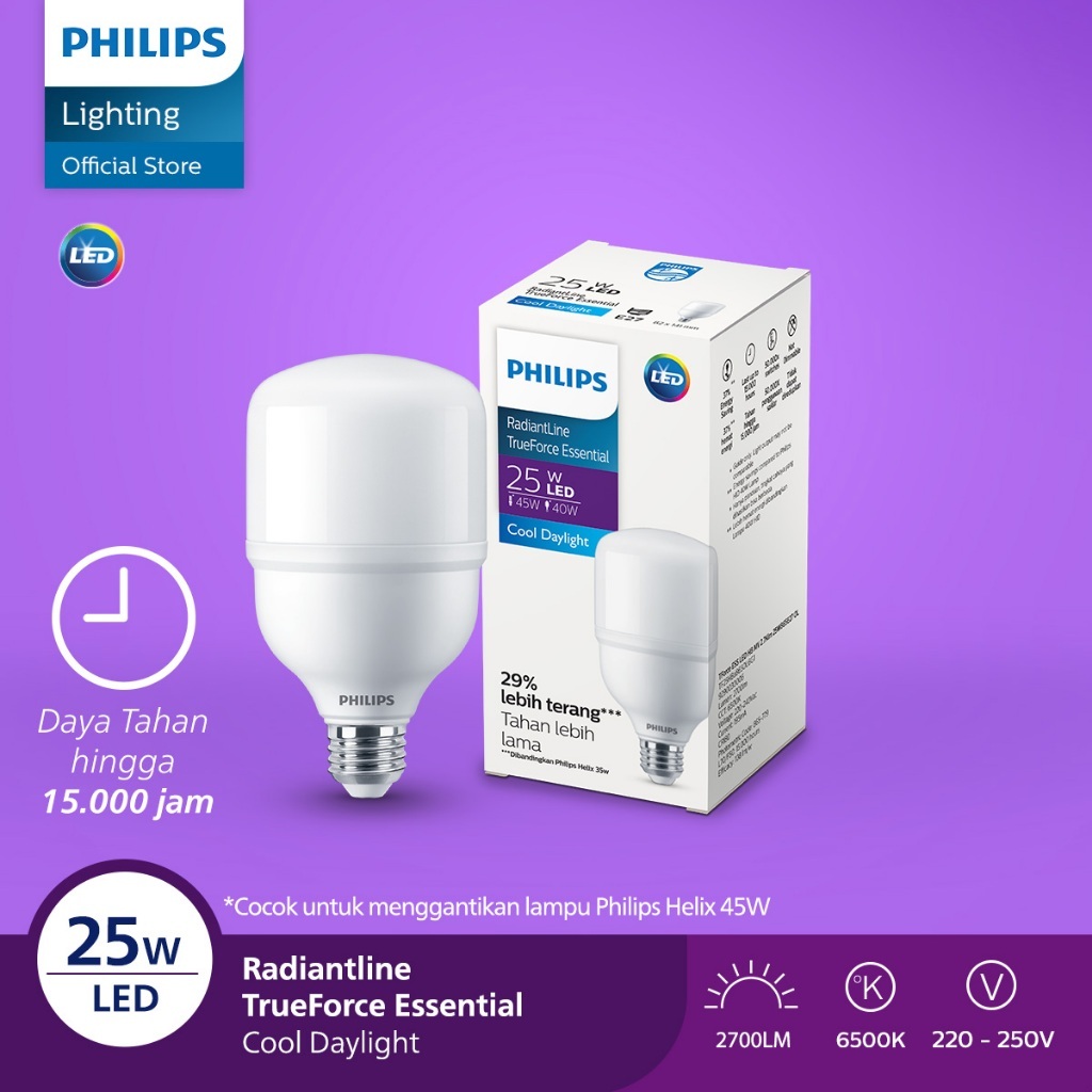 Jual Lampu LED Philips Radiantline TrueForce Essential 25W E27 6500K ...