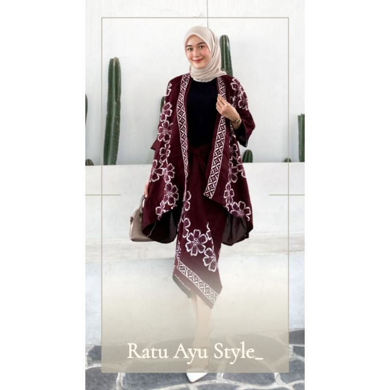 Jual R.A Outfit Kondangan Rok Lilit Wanita Hijab/Non Hijab Outer Kimono ...