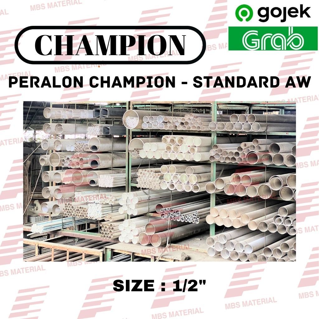 Jual Pipa Peralon Merek Champion PVC Standard AW - Size 1/2" inch ...
