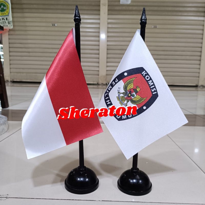 Jual tiang kayu meja+bendera KPU (Komisi Pemilihan Umum)+bendera meja ...