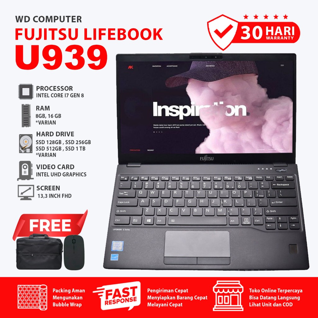 Jual Laptop Desain Grafis Fujitsu U939 core i7 gen 8 | Fingerprint ...
