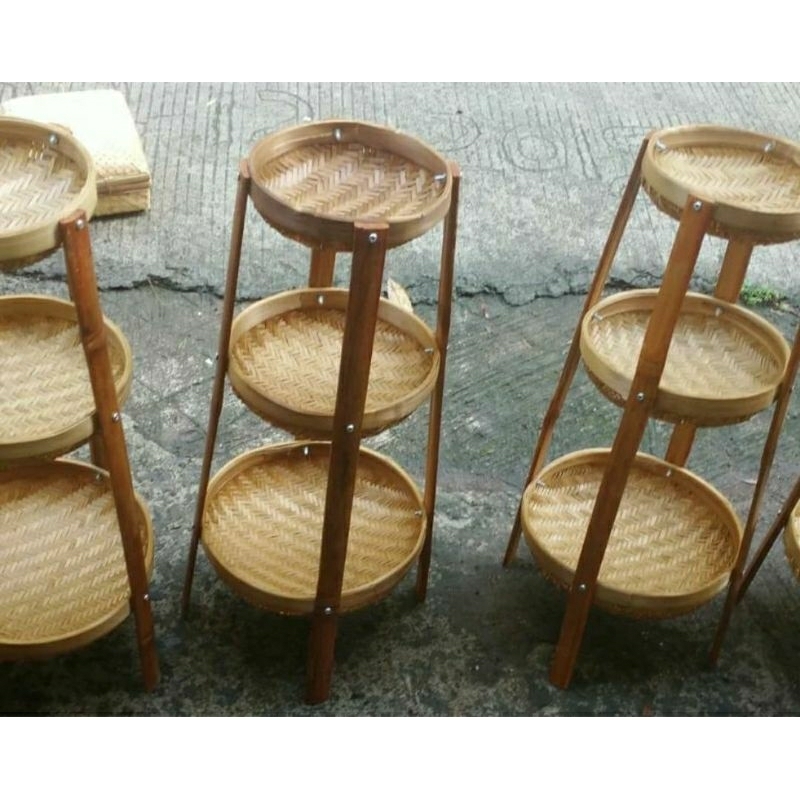 Jual rak bawang bumbu dapur 3 susun bahan bambu | Shopee Indonesia