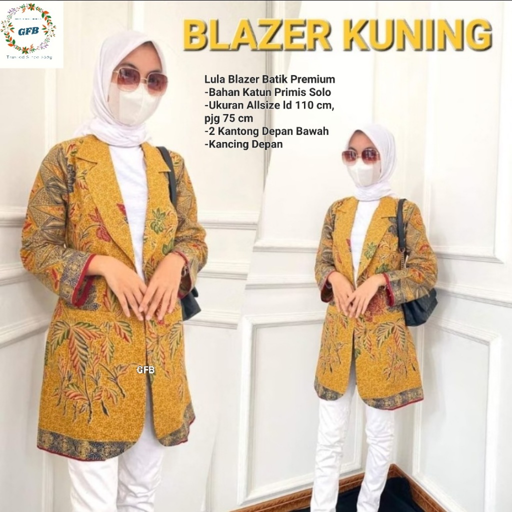 Jual Blazer Batik Wanita Kerja Modern Bahan Katun Halus Solo Ld 110cm ...