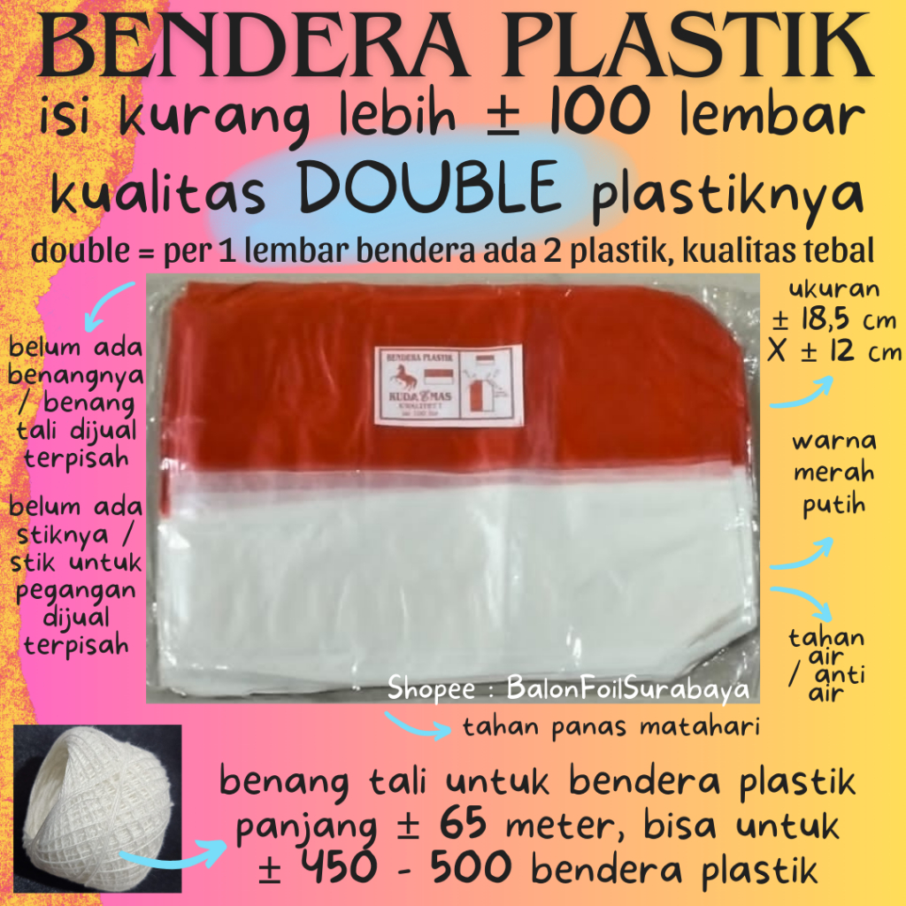 Jual Dirgahayu Bendera Plastik Merah Putih # Bendera dengan Benang Tali ...