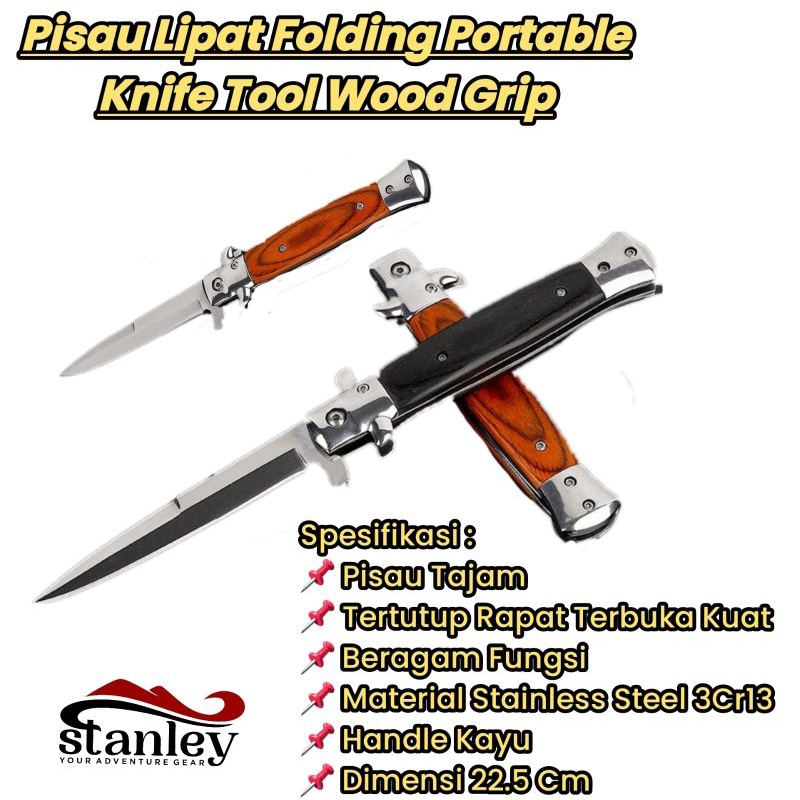 Jual pisau Saku Lipat Folding Portable Knife Survival Tool Wood Grip ...