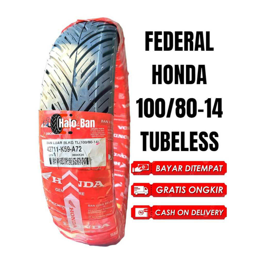 Jual BAN FEDERAL HONDA 100/80-14 RING 14 TUBELESS ban luar 100/80-14 ...