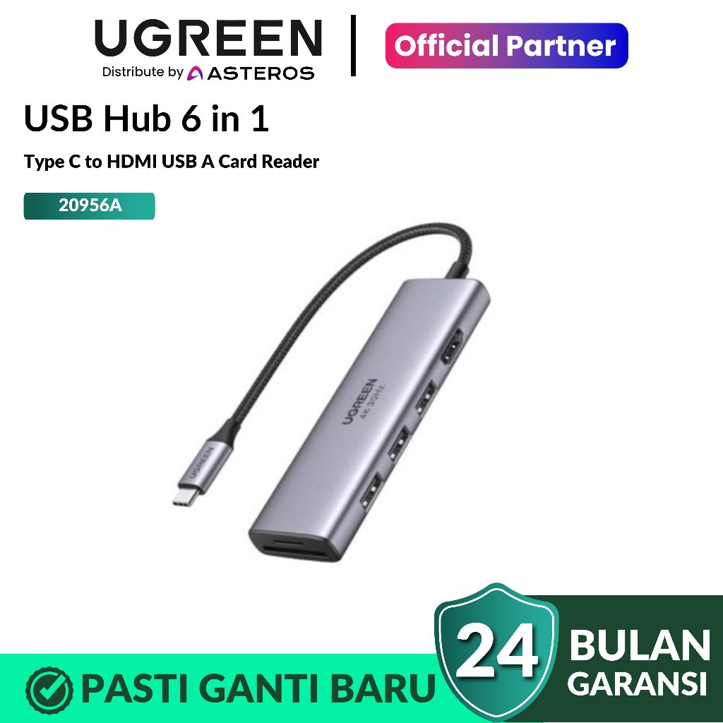 Jual USB HUB 6 in 1 UGREEN 20956A USB Type-C Multi Function Adapter 4K 30Hz | Shopee Indonesia
