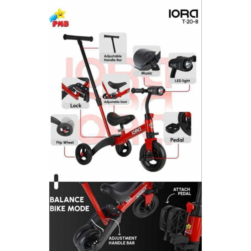 Jual Sepeda roda tiga anak TRICYCLE PMB IORA T20-7 DAN T20-8 BALANCE BIKE | Shopee Indonesia